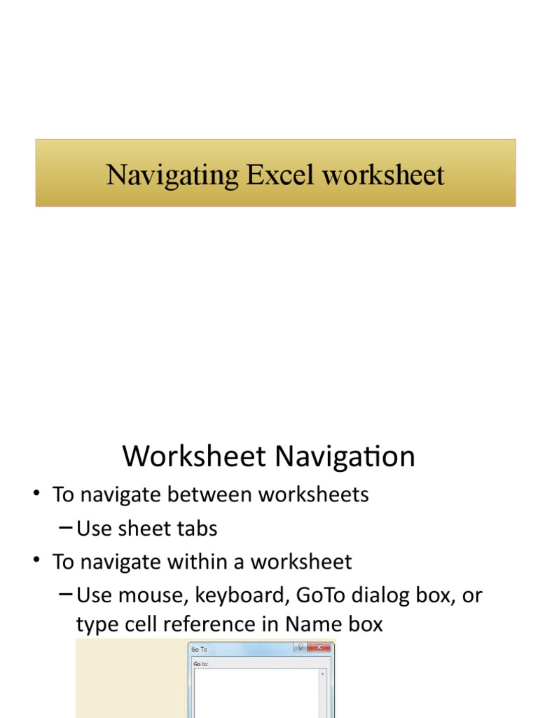 Navigating Excel Worksheet | PDF | Microsoft Office 2010 | Worksheet