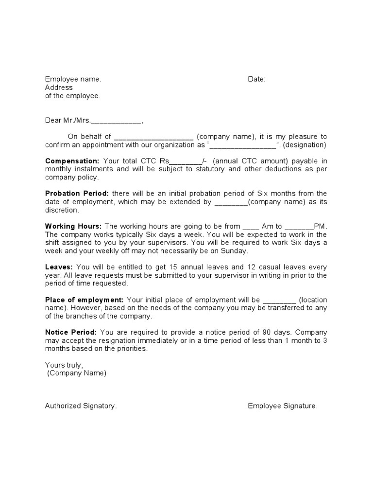 Simple Appointment Letter Format 1 1 | PDF