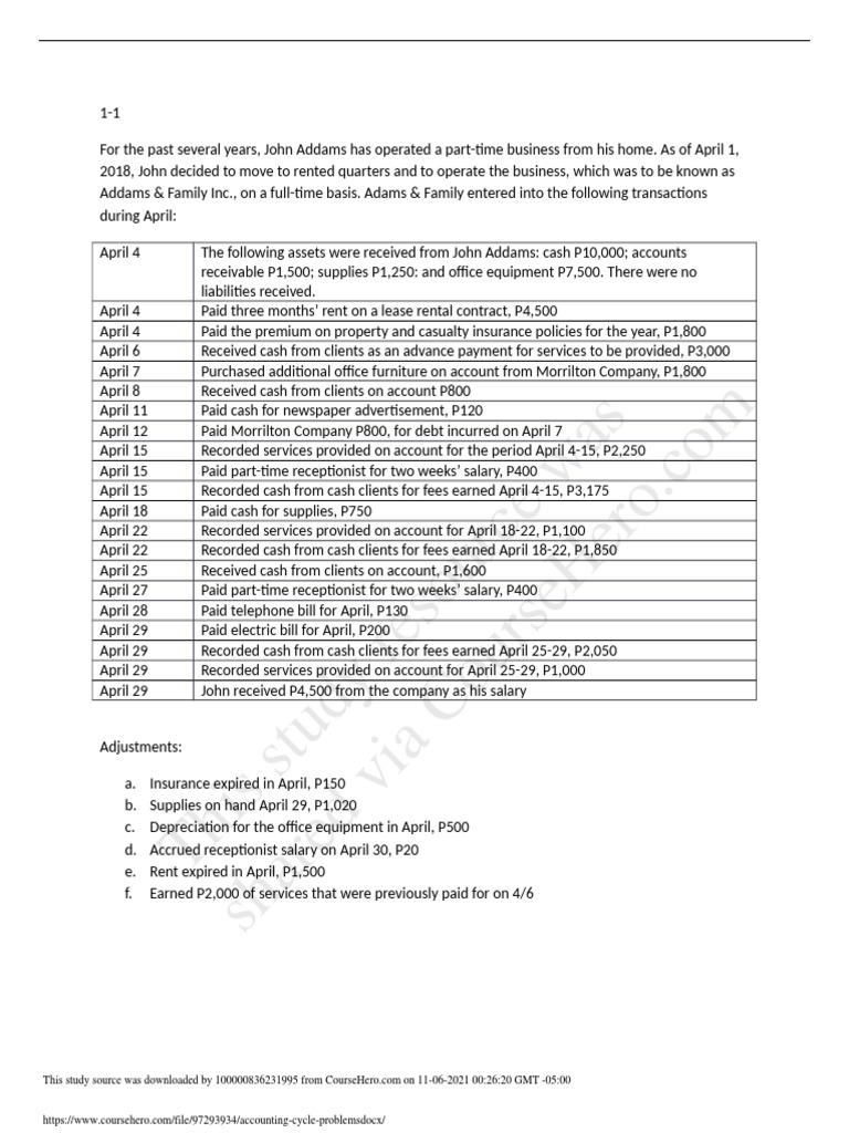 Accounting Cycle Example Problems | PDF | Economies | Financial Services