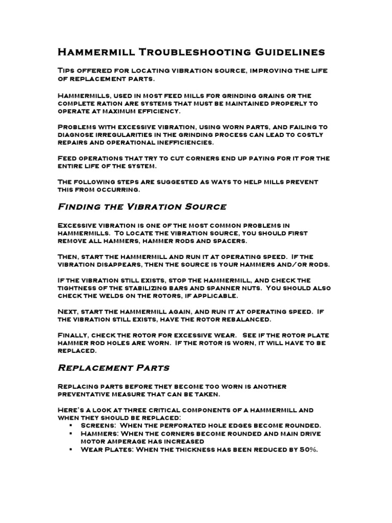 Hammermill Maintenance and Troubleshooting | PDF | Troubleshooting ...