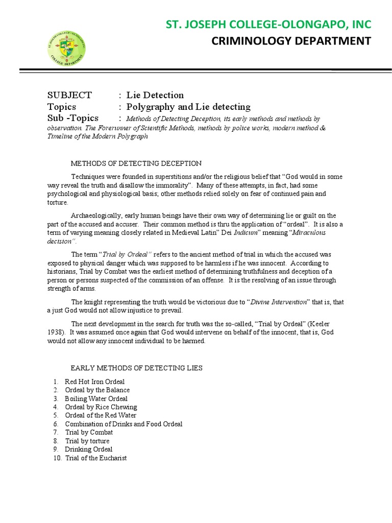 Evolution of Lie Detection Methods | PDF | Polygraph | Forensic Science
