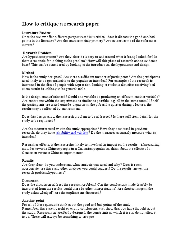 How To Critique A Research Paper | PDF | Validity (Statistics ...