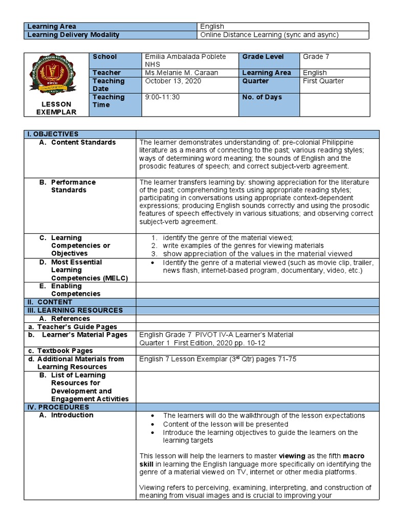 Identifying Genres of Viewing Materials: A Lesson Exemplar for Teaching ...