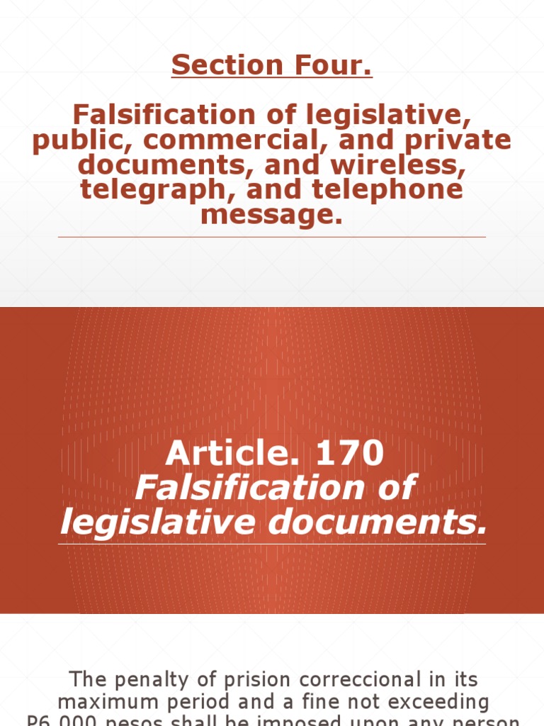 Section Four. Falsification of Legislative, Public, Commercial, and ...