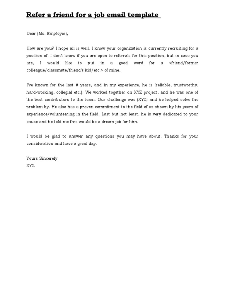 04 Refer A Friend For A Job Email Template | PDF