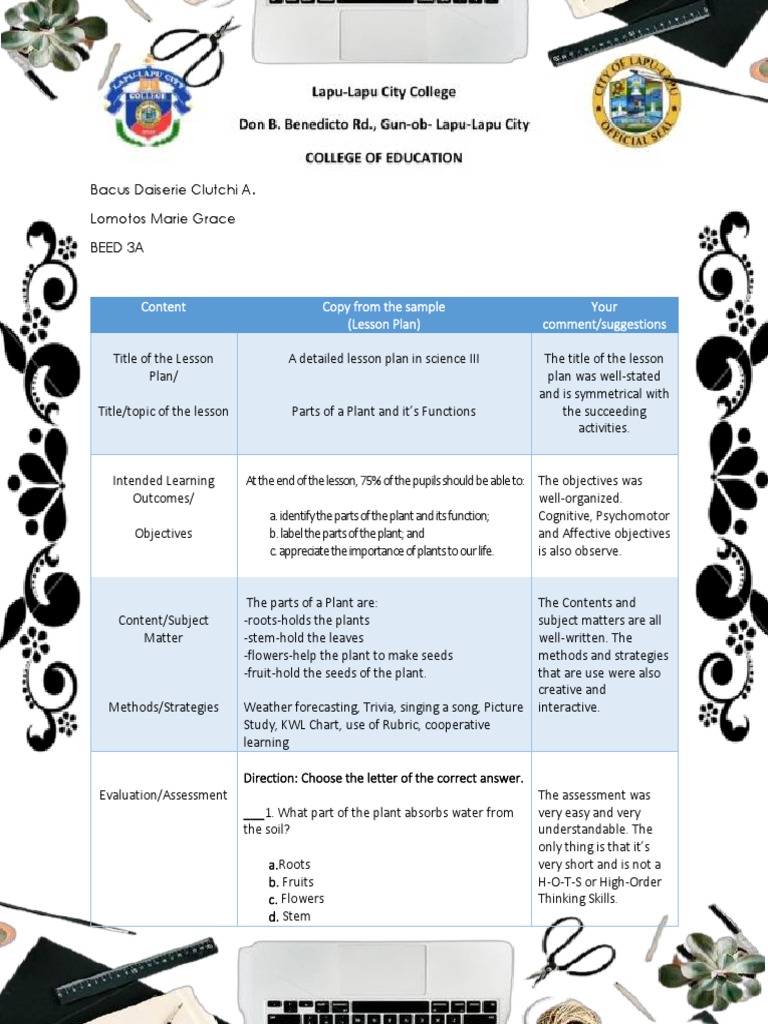 Content Copy From The Sample (Lesson Plan) Your Comment/suggestions ...
