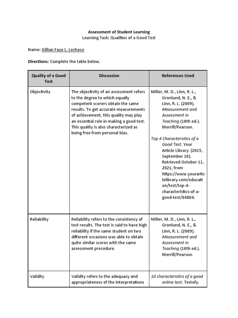 Qualities of A Good Test | PDF | Educational Assessment | Validity ...