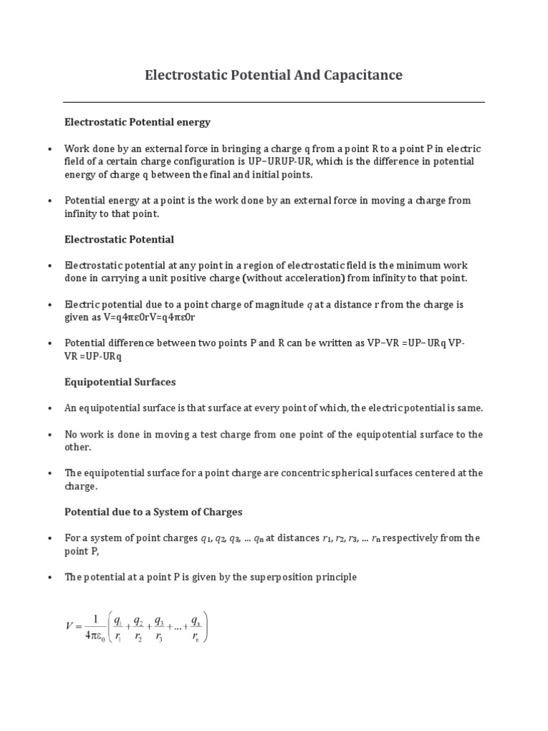 Electrostatic Potential and Capacitance | PDF | Capacitor | Dielectric