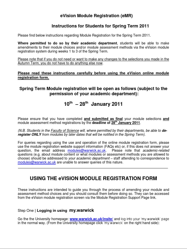 eVision Module Registration Guide 2011 | PDF | Postgraduate Education ...