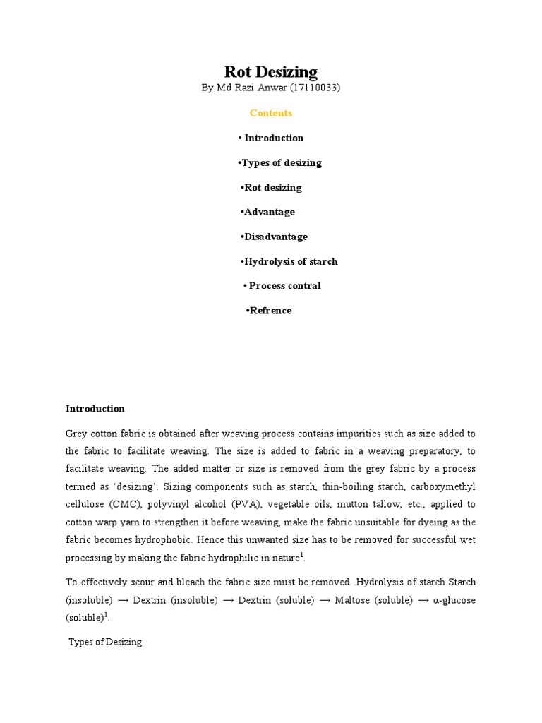 0 - Rot Desizing | PDF | Starch | Hydrolysis