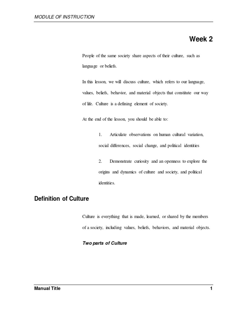 Week 002 Defining Culture and Society | Download Free PDF | Social ...