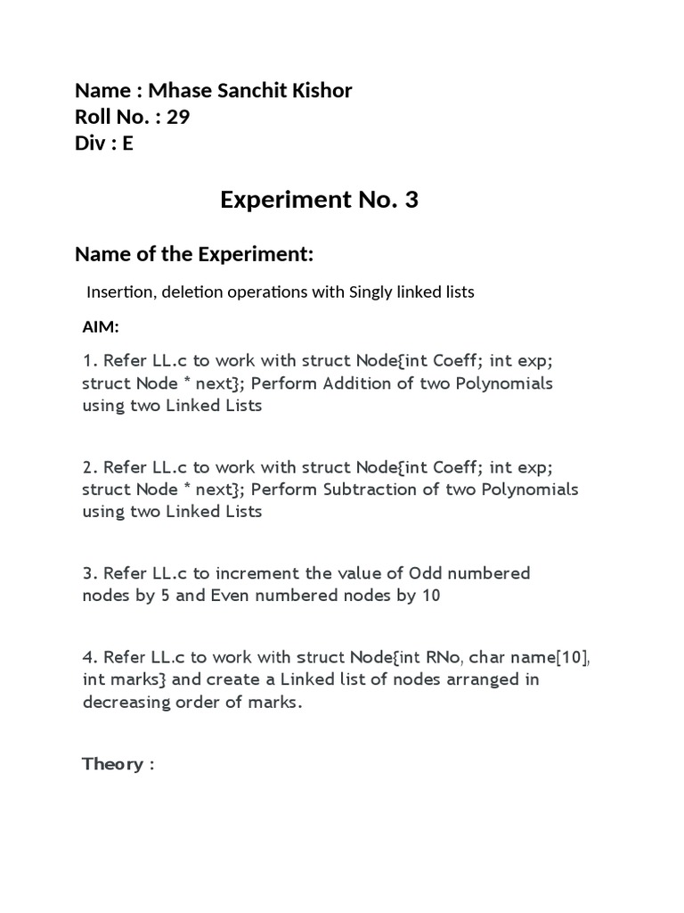 DSA Exp 3, Mhase Sanchit Kishor, Roll No. 29, Div E | PDF | Pointer (Computer Programming ...