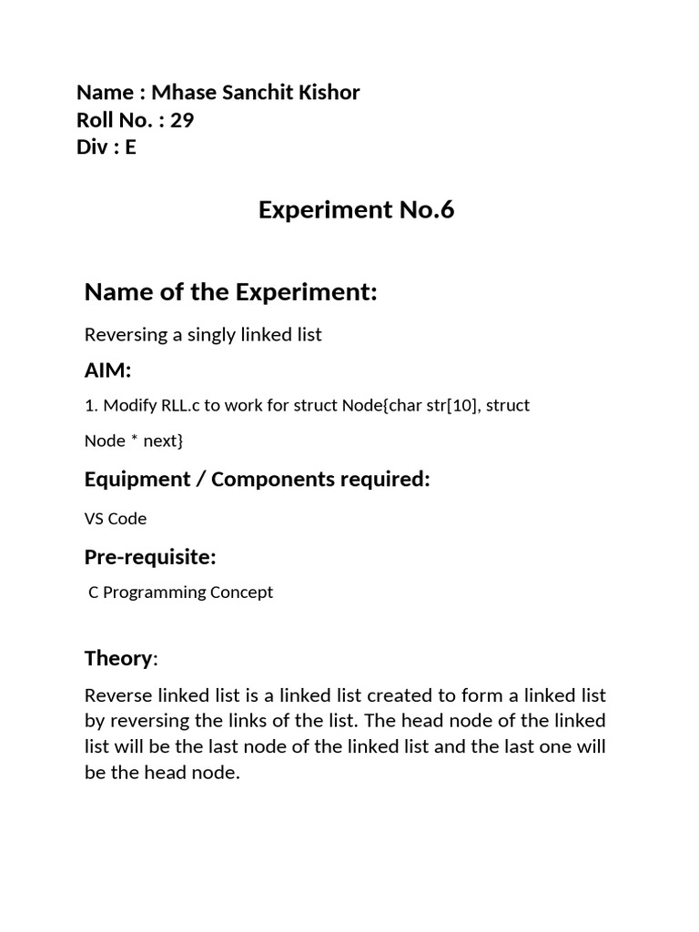 DSA Exp 6, Mhase Sanchit Kishor, Roll No. 29, Div E | PDF | Pointer (Computer Programming ...