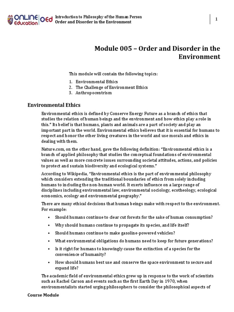 Environmental Ethics: Order and Disorder | PDF | Environmental Ethics ...