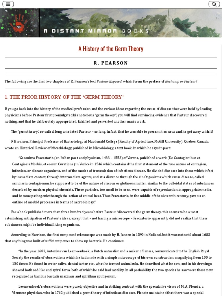 A History of The Germ Theory: R. Pearson | PDF | Louis Pasteur | Infection