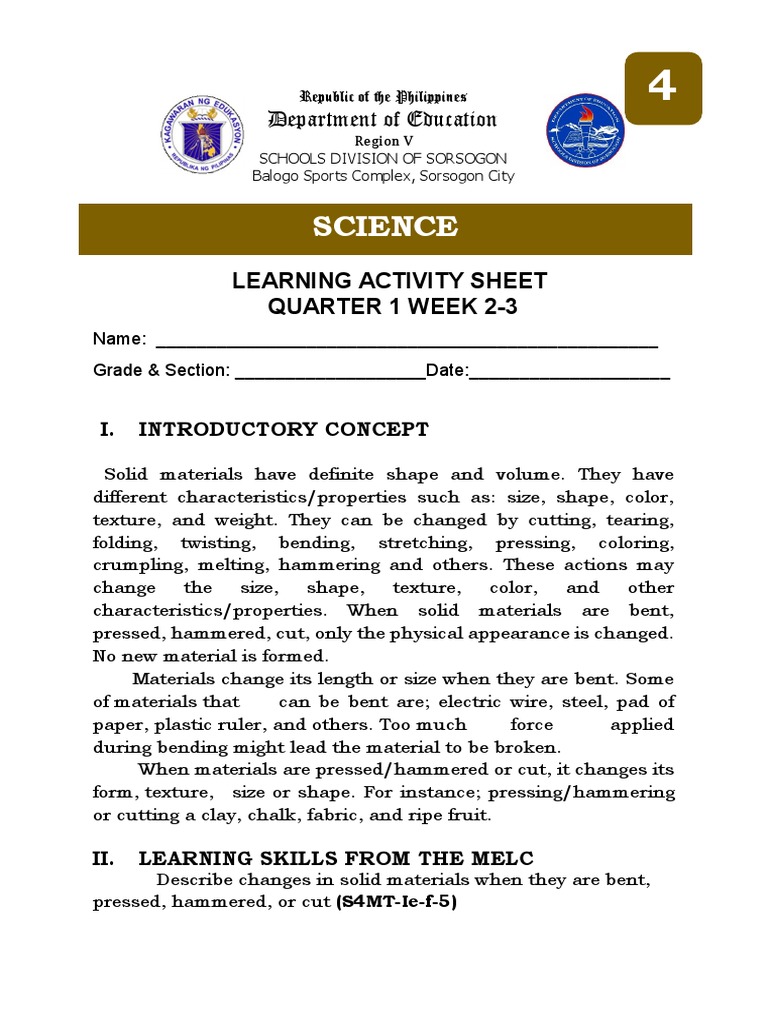 SCIENCE4 Q1 WEEK 2-3.cecilleavenir | PDF | Sheet Metal