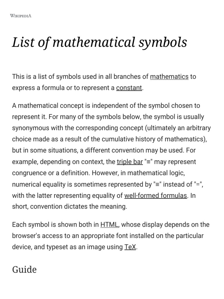 List of Mathematical Symbols - Wikipedia | PDF | Norm (Mathematics ...