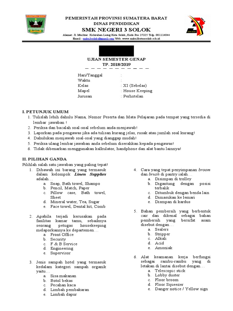 SOAL HK Kelas XI 2019 EO | PDF