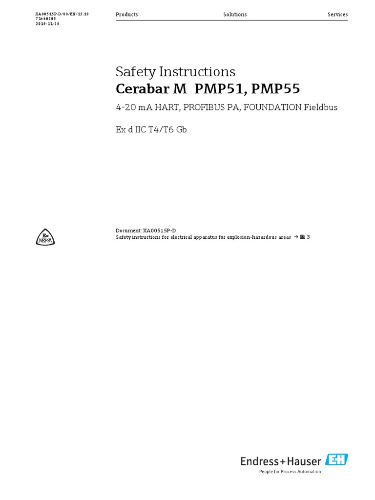 Safety Instructions Cerabar M PMP51, PMP55: 4-20 Ma Hart, Profibus Pa ...