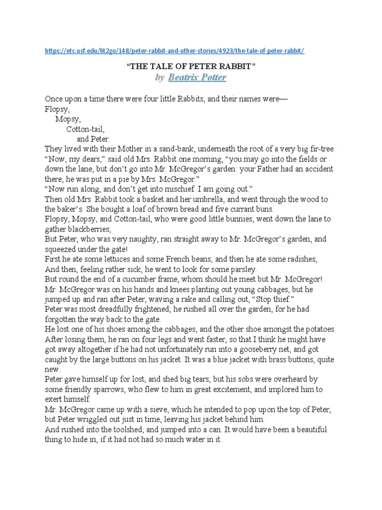 Beatrix Potter: "The Tale of Peter Rabbit" | PDF | Mr. Mc Gregor ...