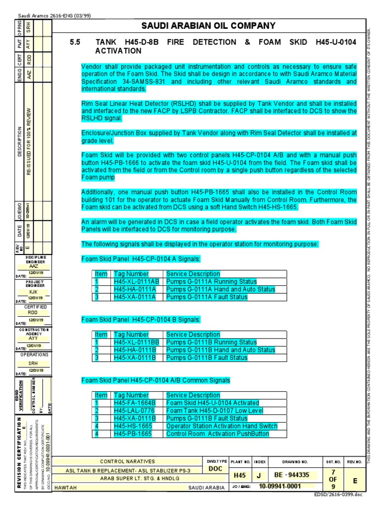 Saudi Arabian Oil Company: 5.5 TANK H45-D-8B Fire Detection & Foam Skid ...