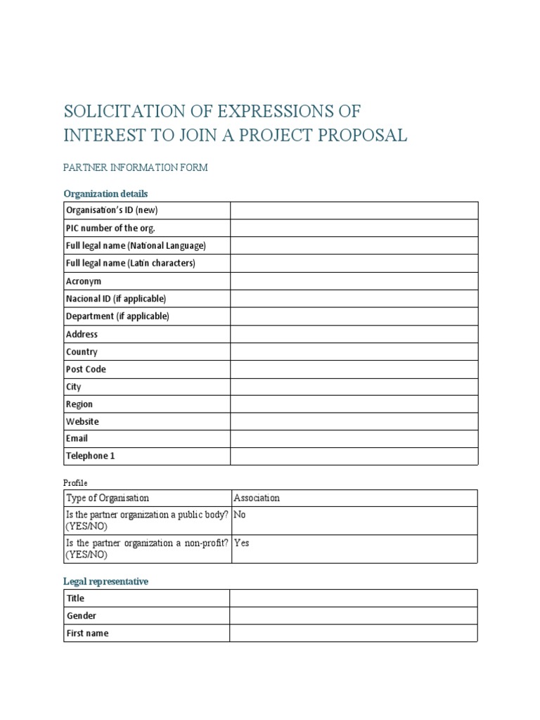 Solicitation of Expressions of Interest To Join A Project Proposal ...