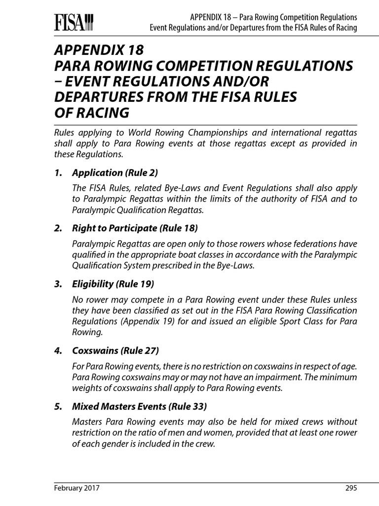 Appendix 18 para Rowing Competition Regulations - Event Regulations And ...