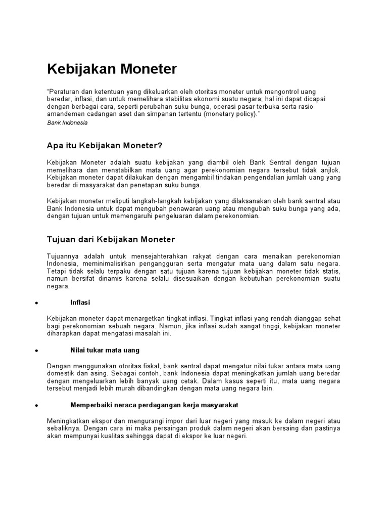 Kebijakan Moneter | PDF