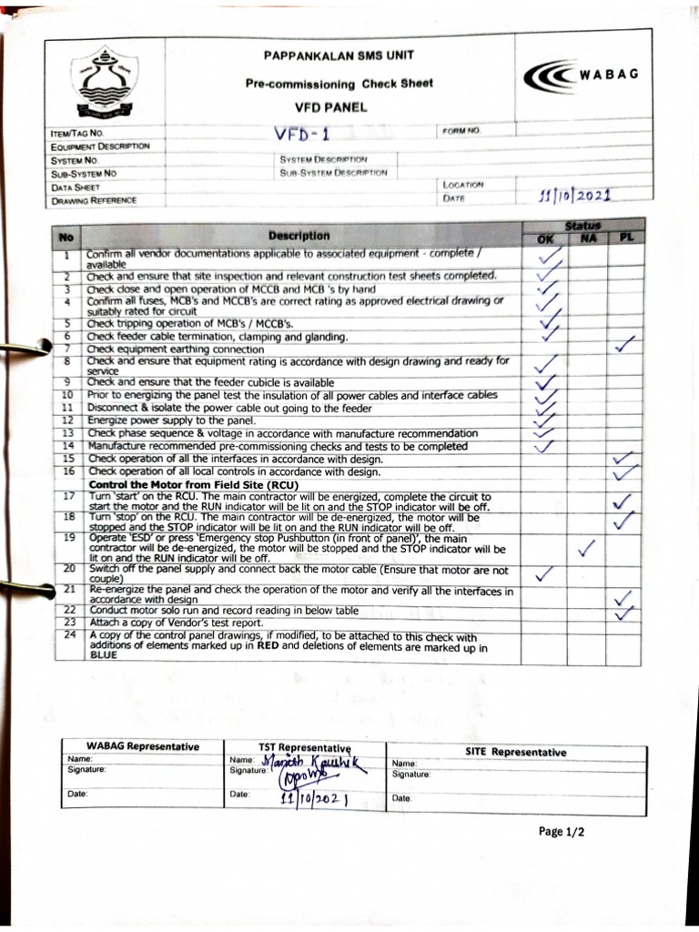 VFD Checklist Part 1 | PDF