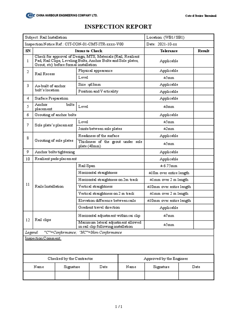 Inspection Report of Rail Installation and Welding For WBX | PDF ...