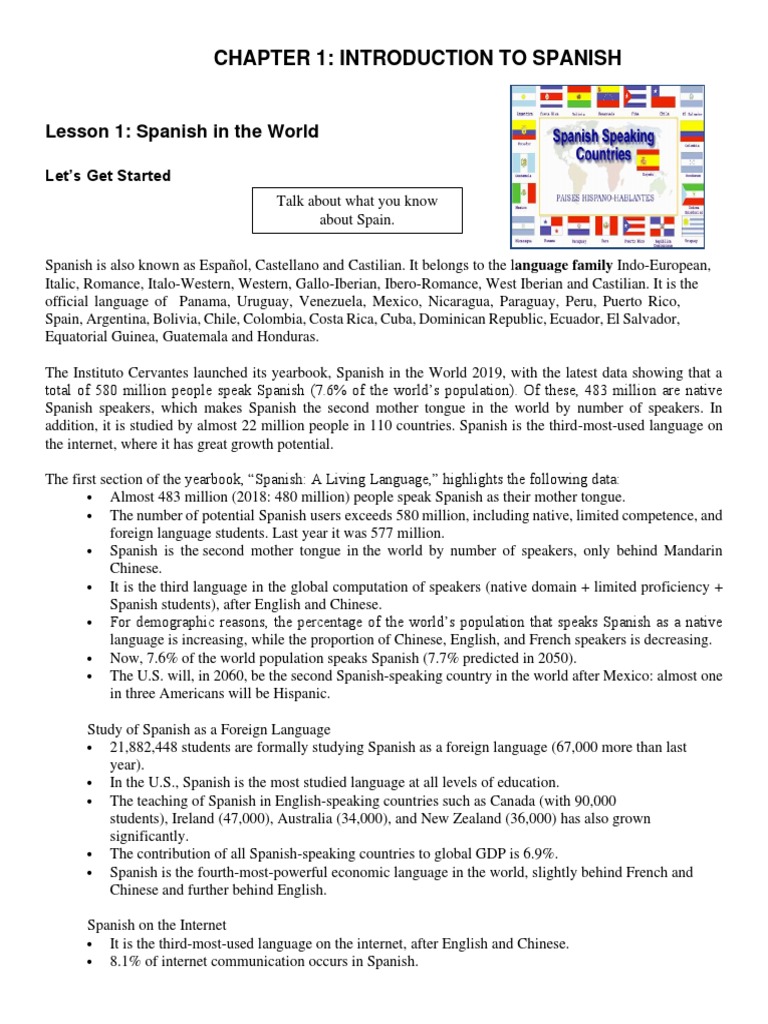 Chapter 1: Introduction To Spanish: Lesson 1: Spanish in The World ...