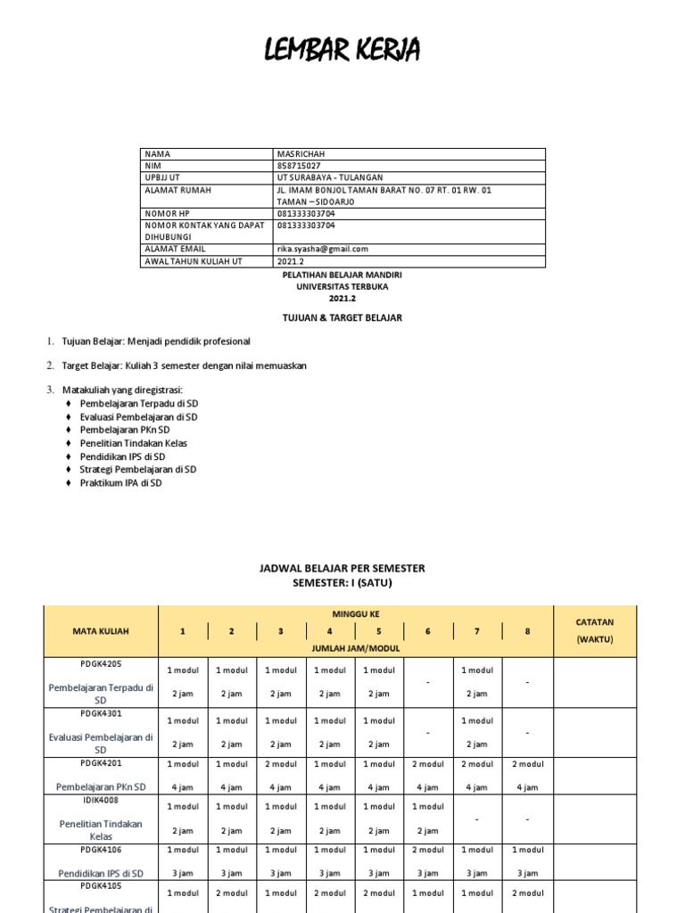 (B.rika) Lembar Kerja-Untuk Latihan Mahasiswa Ut Sby | PDF
