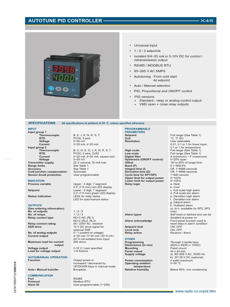 Autotune Pid Controller: Specifications | PDF | Relay | Thermocouple