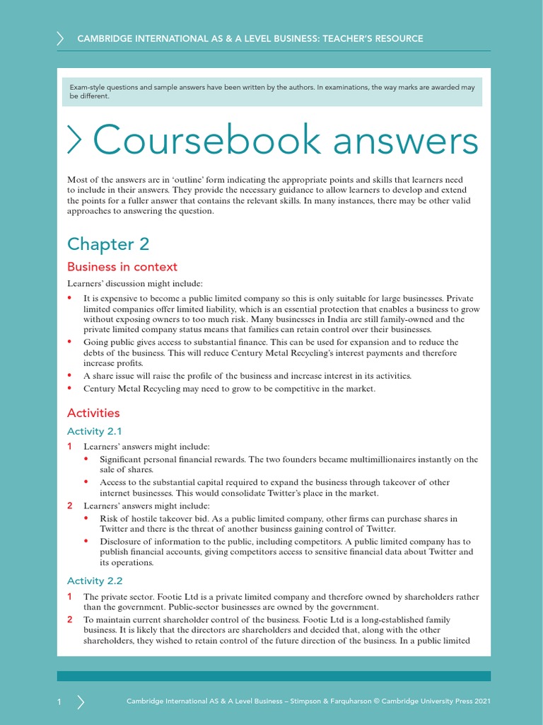 Coursebook Answers: Business in Context | PDF | Franchising | Limited ...
