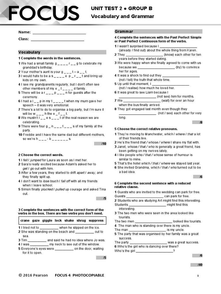 Focus 4 Unit 2 B Grupa | PDF