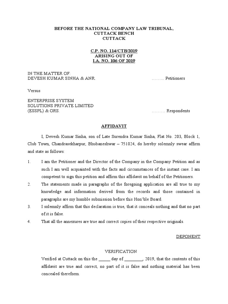 Affidavit NCLT Devesh Sinha | PDF | Law