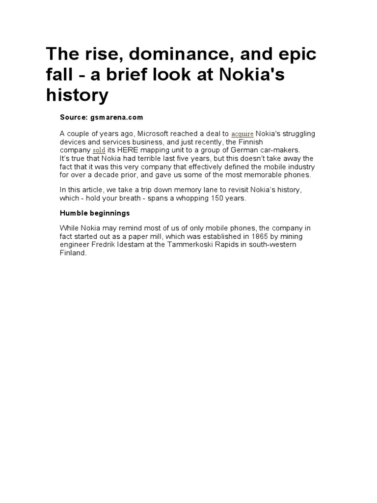 The Rise and Fall of a Mobile Pioneer: Nokia's 150-Year Journey from ...