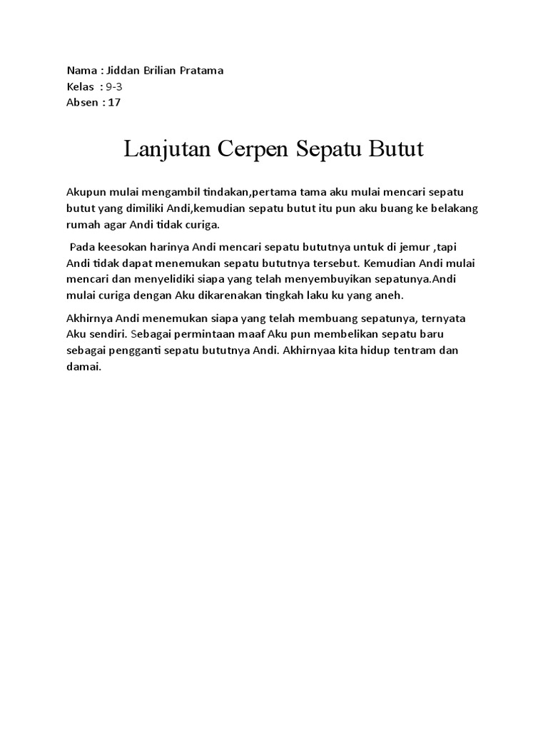 Cerita Sepatu Butut Andi | PDF | Pengembangan Diri | Fiksi Misteri ...