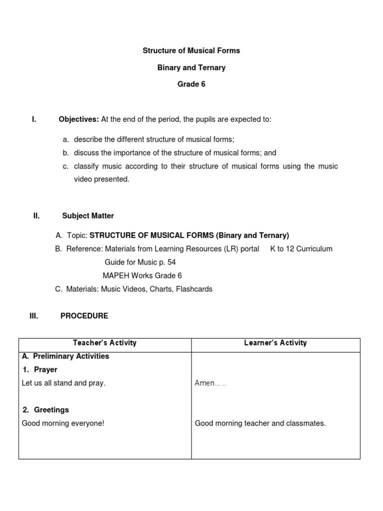 Viernes - Musical Form Grade 6 | PDF