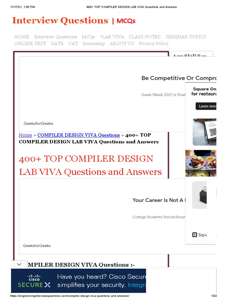 400+ TOP COMPILER DESIGN LAB VIVA Questions and Answers | PDF | Parsing ...