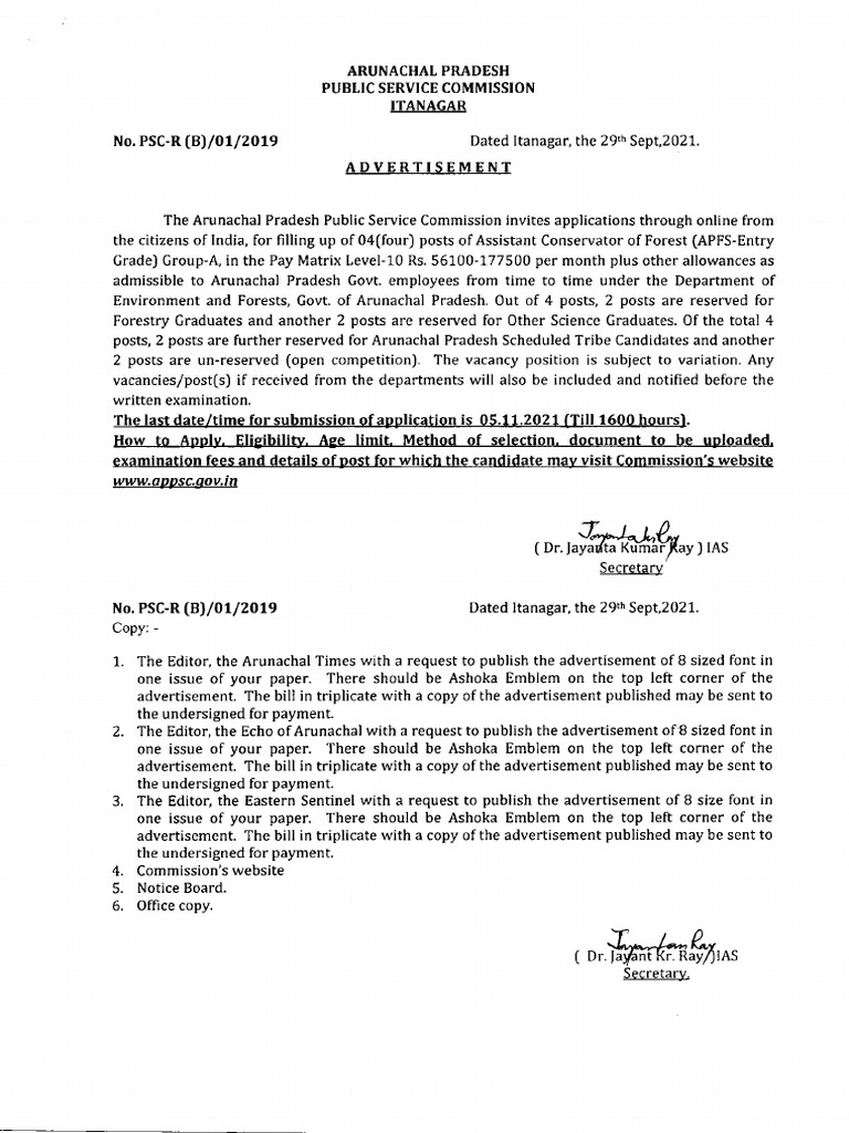 ARUNACHAL PRADESH PUBLIC SERVICE COMMISSION (APPSC) Job 28 | PDF ...