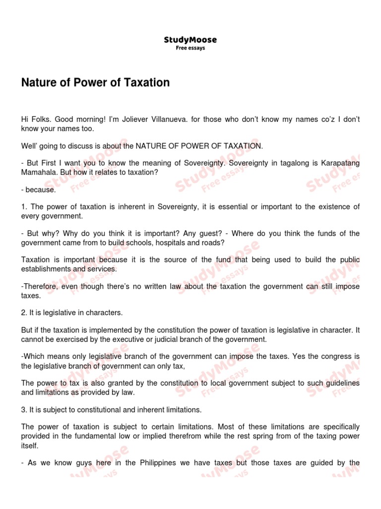 Nature of Power of Taxation | PDF | Taxes | Sovereignty
