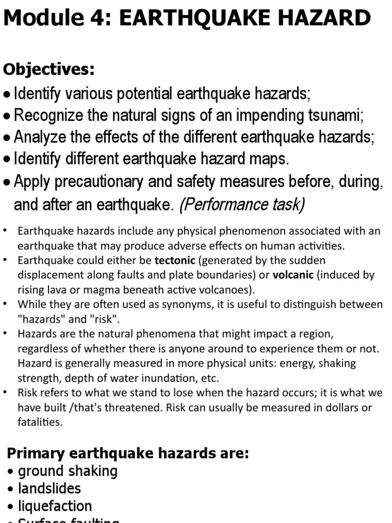 DRRR Module 4 Earthquake Hazard | PDF | Earthquakes | Tsunami
