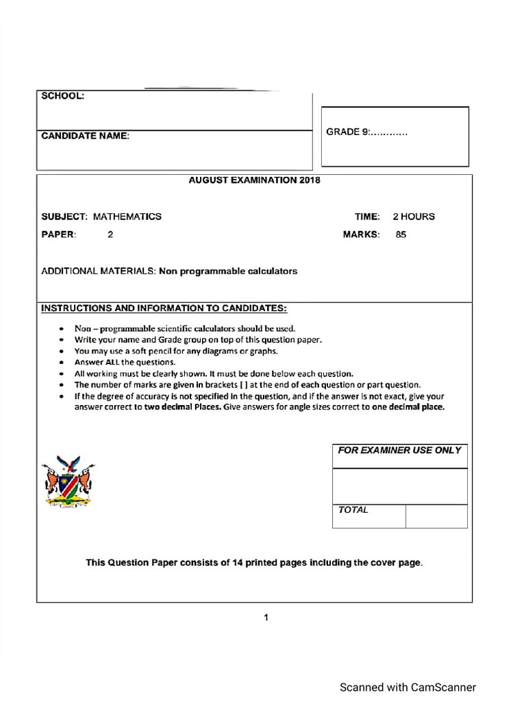 Mathematics Paper 2 Grade 9 | PDF