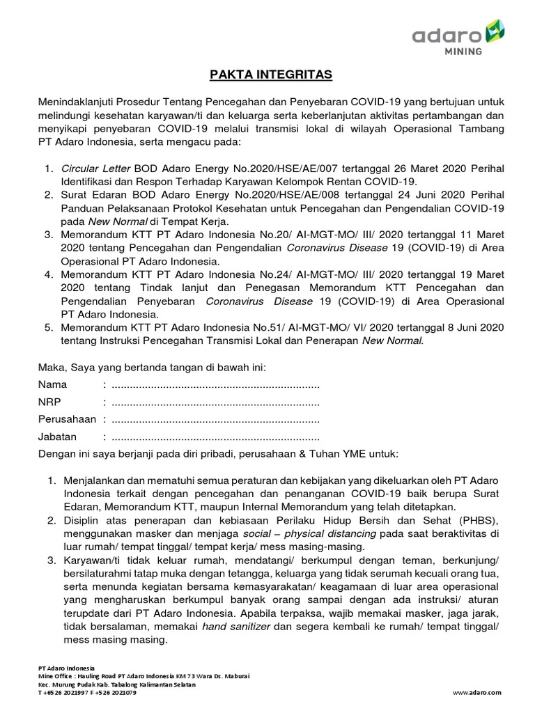 Form - Pakta Integritas - Fixed | PDF