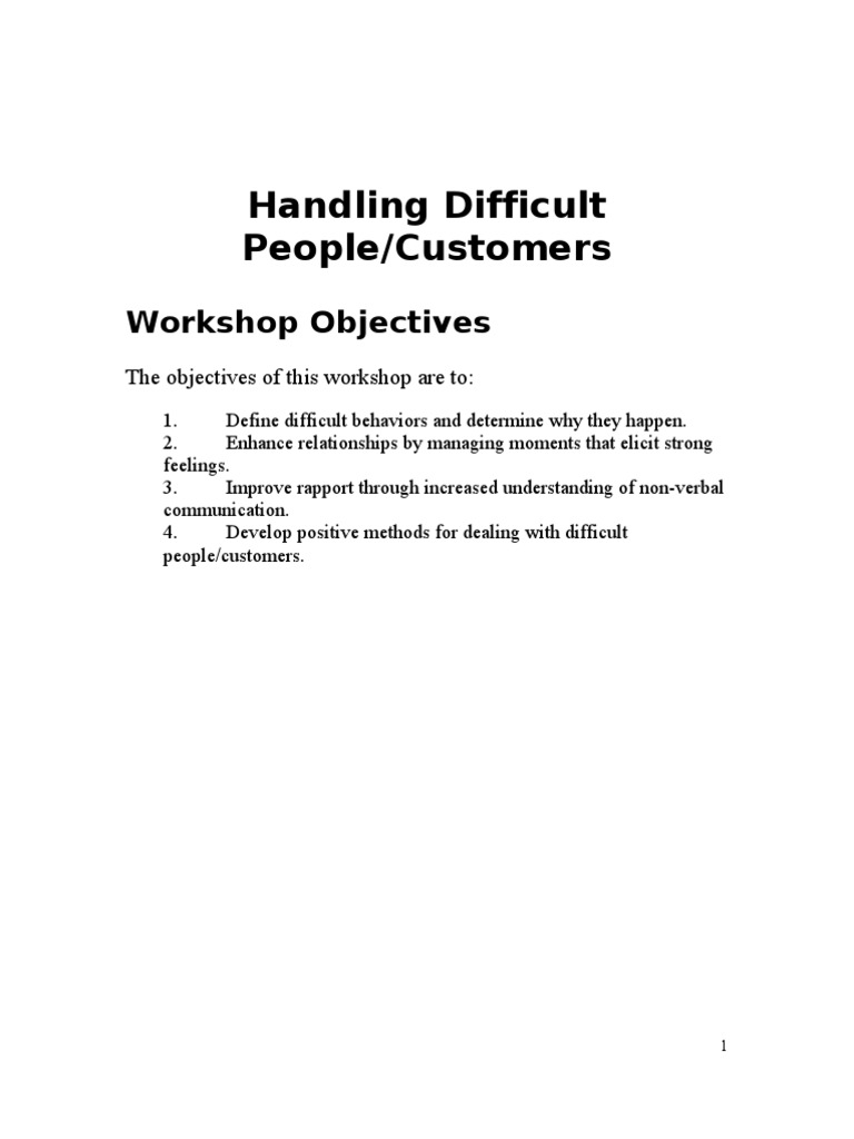 Handling Difficult People - Handouts | PDF | Nonverbal Communication ...