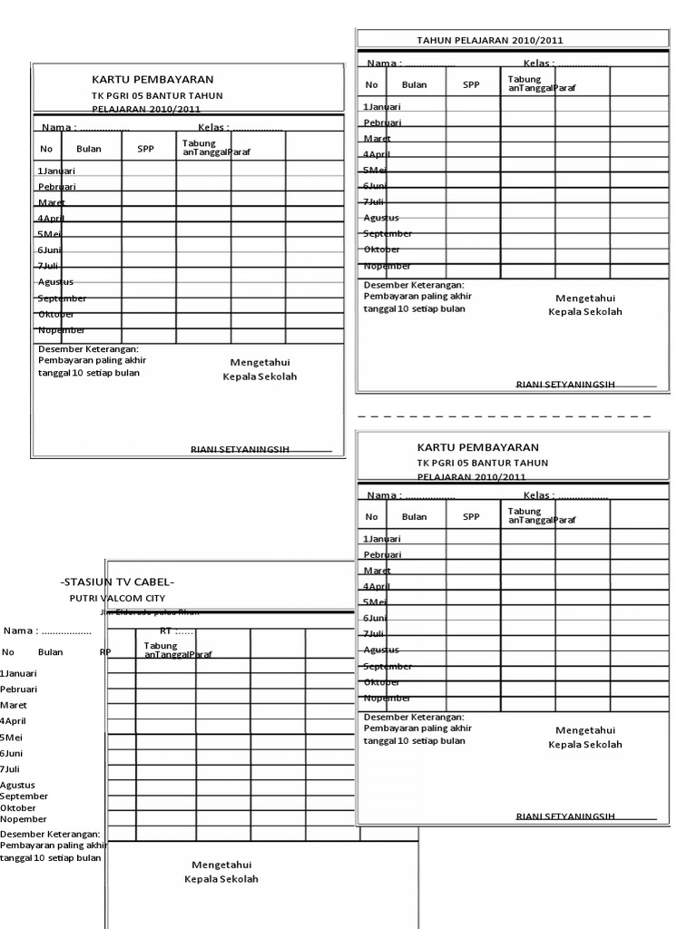 Contoh Kartu Pembayaran Spp Tk Pdf