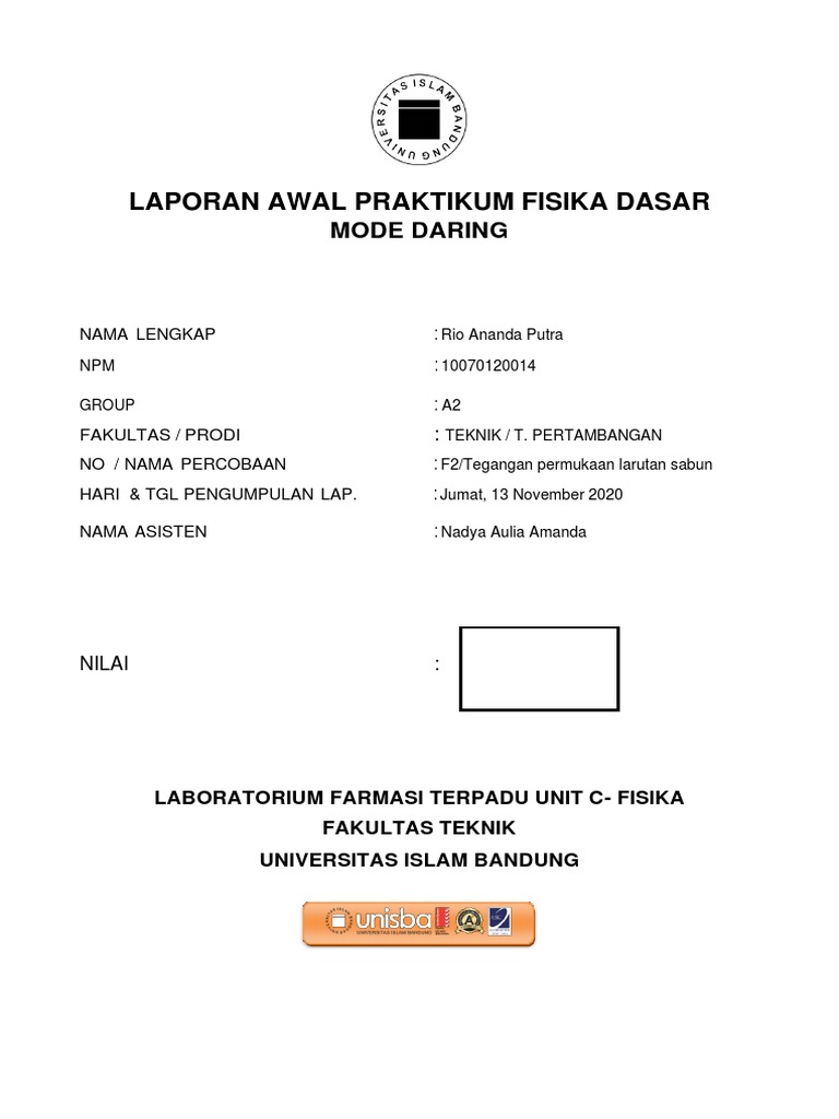 Laporan Awal - F2 - 10070120014 - Rio Ananda Putra | PDF