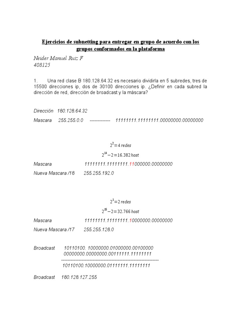 Ejercicios de Subnetting | PDF | Dirección IP | Transmisión de datos