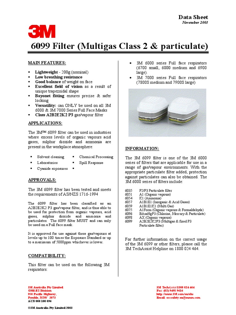 3M 6099 ABEK2P3 Filter-Data Sheet | Download Free PDF | Chemistry ...